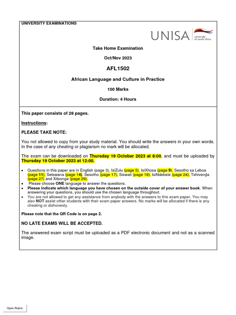 AFL1502 Oct Nov EQP | PDF | Verb | Noun