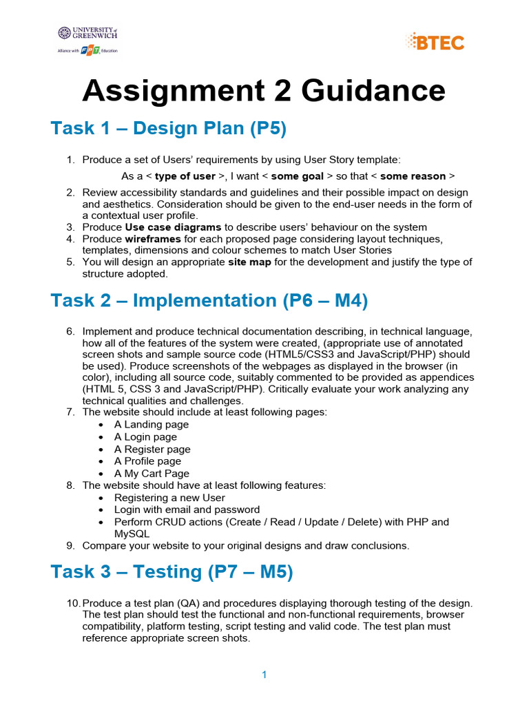 Unit 10.assignment 2 Guidance | PDF | Html5 | Php