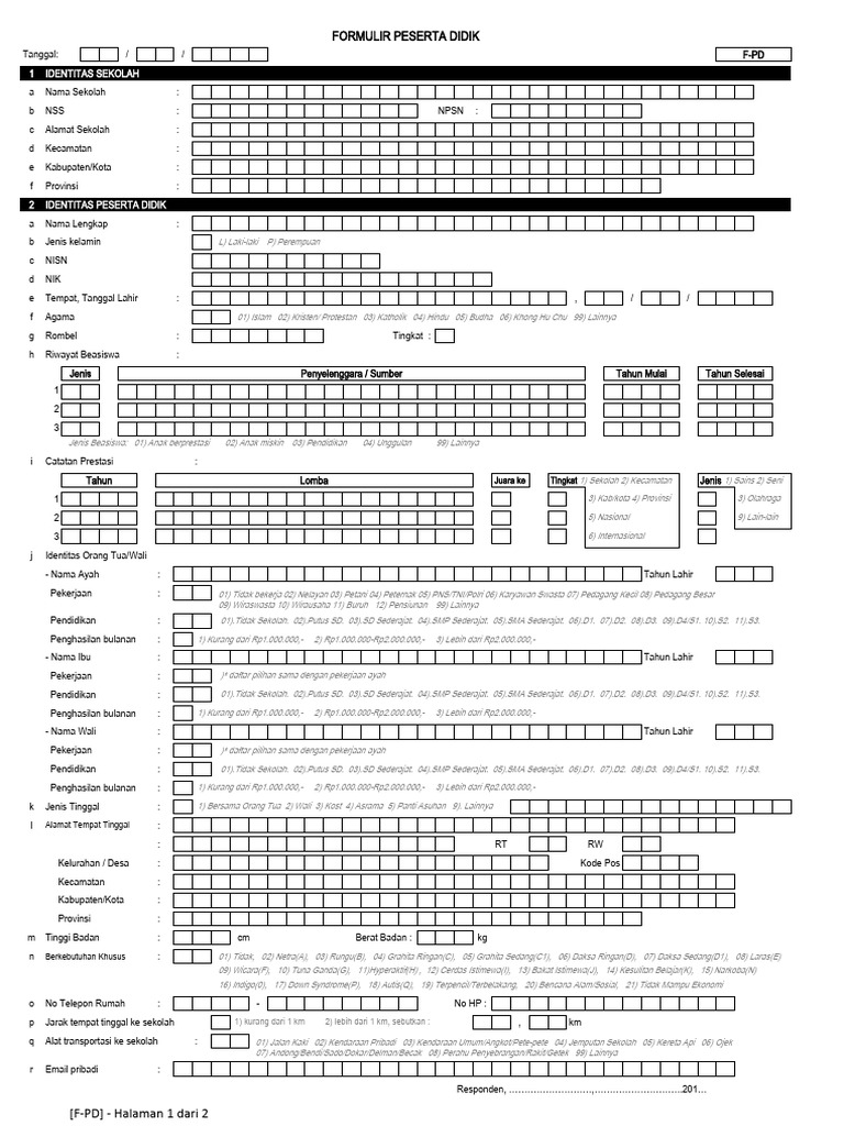 Formulir Peserta Didik F PD | PDF