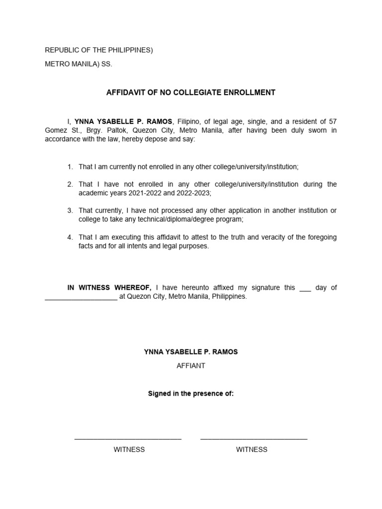 Affidavit For No Collegiate Enrollment | PDF | Social Science