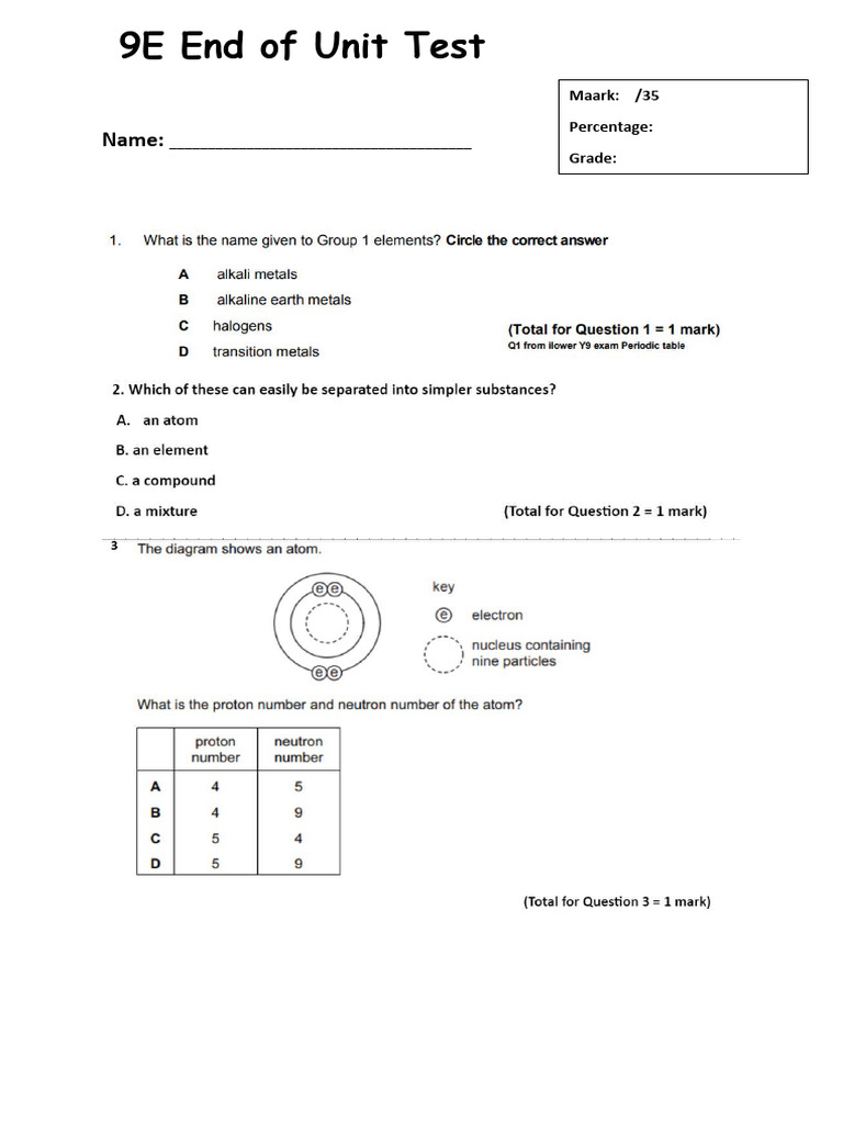 9E End of Unit Test | PDF