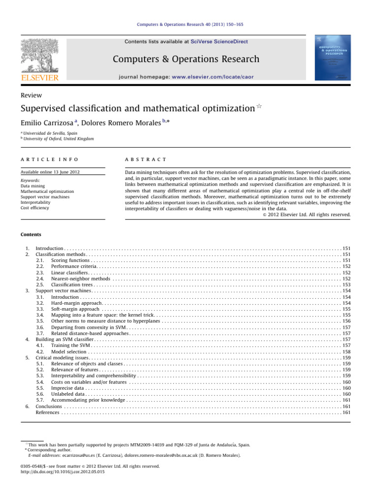 Supervised Classification and Mathematical Optimization | PDF | Support Vector Machine ...