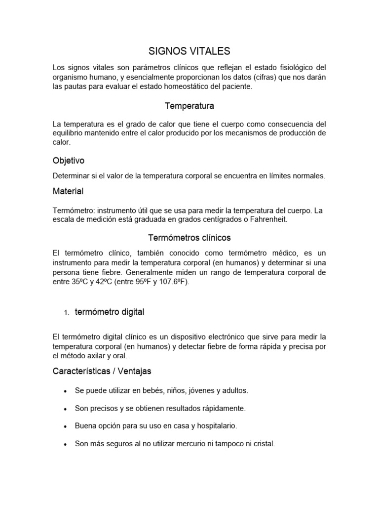 SIGNOS VITALES (TEMPERATURA Y PULSO). | PDF | Termómetro | Temperatura