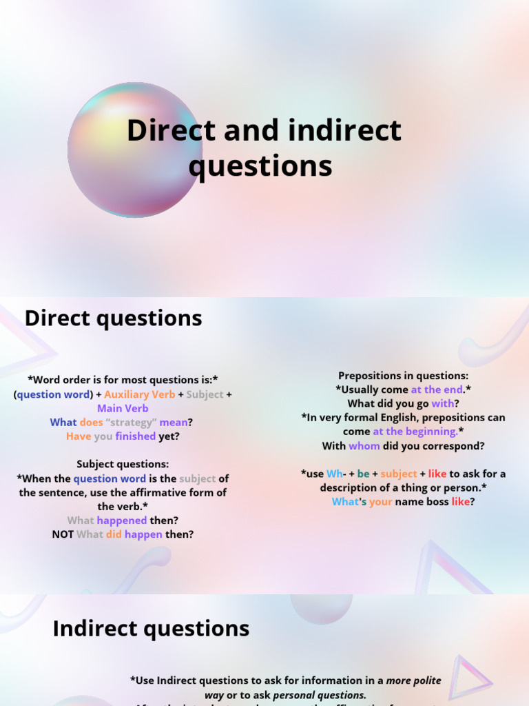 Direct and Indirect Questions Grammar | PDF