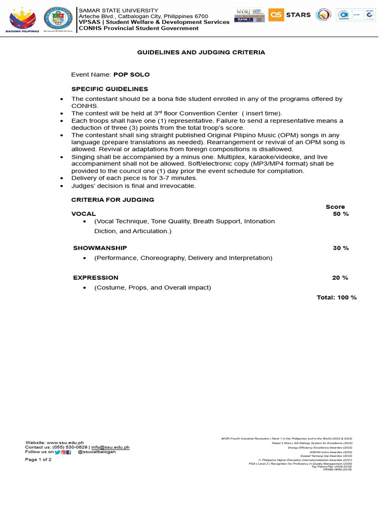 Guidelines and Judging Criteria Pop and Inst Solo | PDF | Piano ...