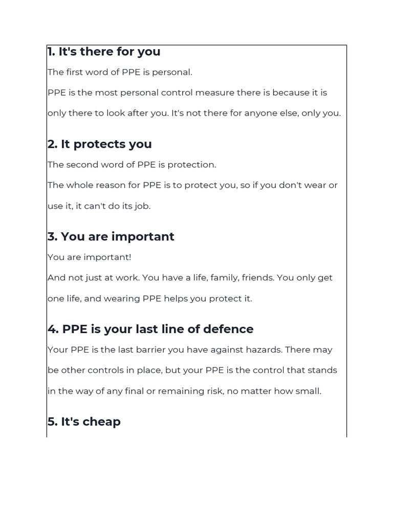 Importance of PPE: 47 Reasons to Wear It | PDF | Personal Protective ...