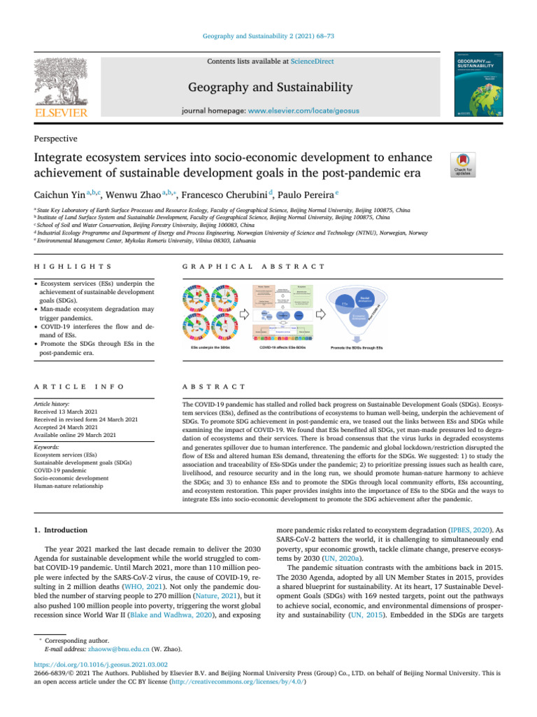 Integrate Ecosystem Services Into Socio Economic Developmen 2021 Geography A | PDF ...