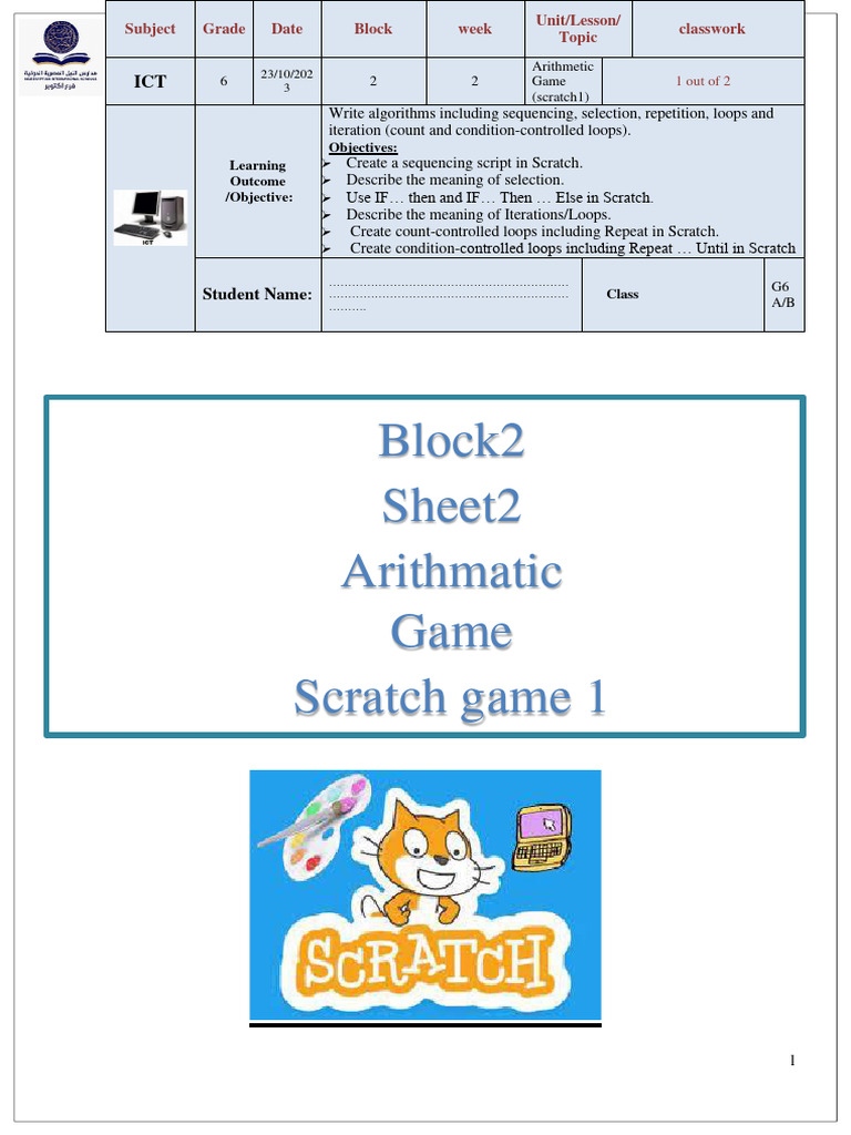 ICT-G6-B2-W2-Sheet2 - Arithmetic Game | PDF | Iteration | Mathematics Of Computing