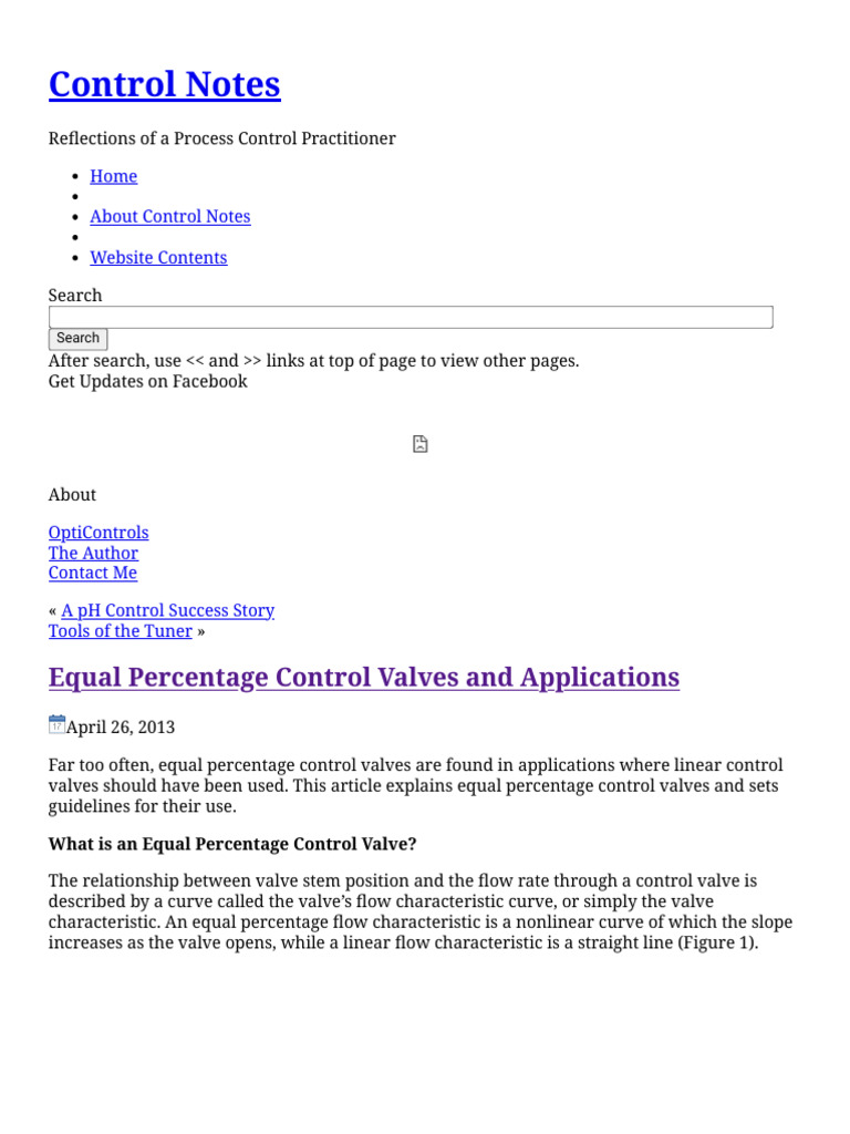 Equal Percentage Control Valves and Applications - Control Notes | PDF ...