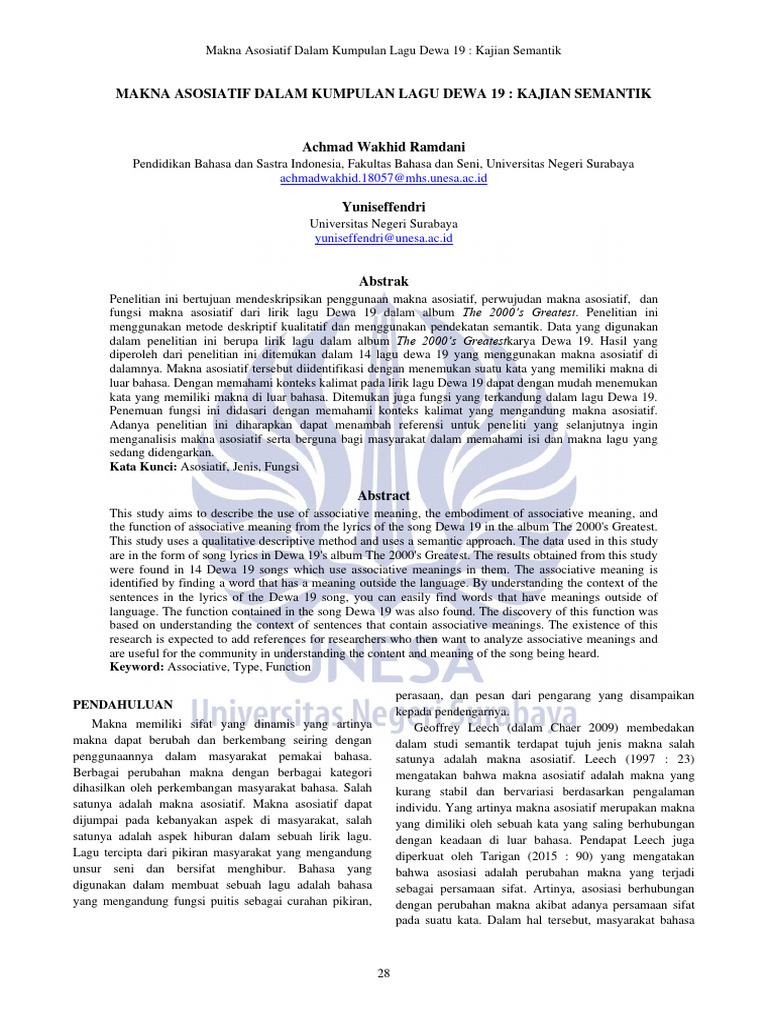 Makna Asosiatif Dalam Kumpulan Lagu Dewa 19 Kajian Semantik | PDF