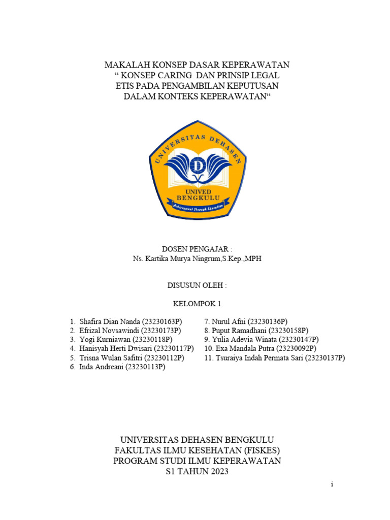 Makalah KDK Kelompok 1 Konsep Caring & Prinsip Legal Etis | PDF | Pengembangan Diri | Sains ...