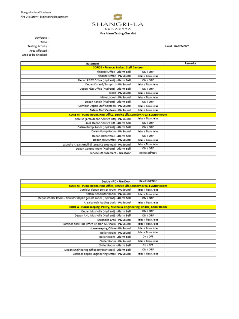 Checklist Fire Alarm Testing - Basement, Level1, Level2 | PDF ...