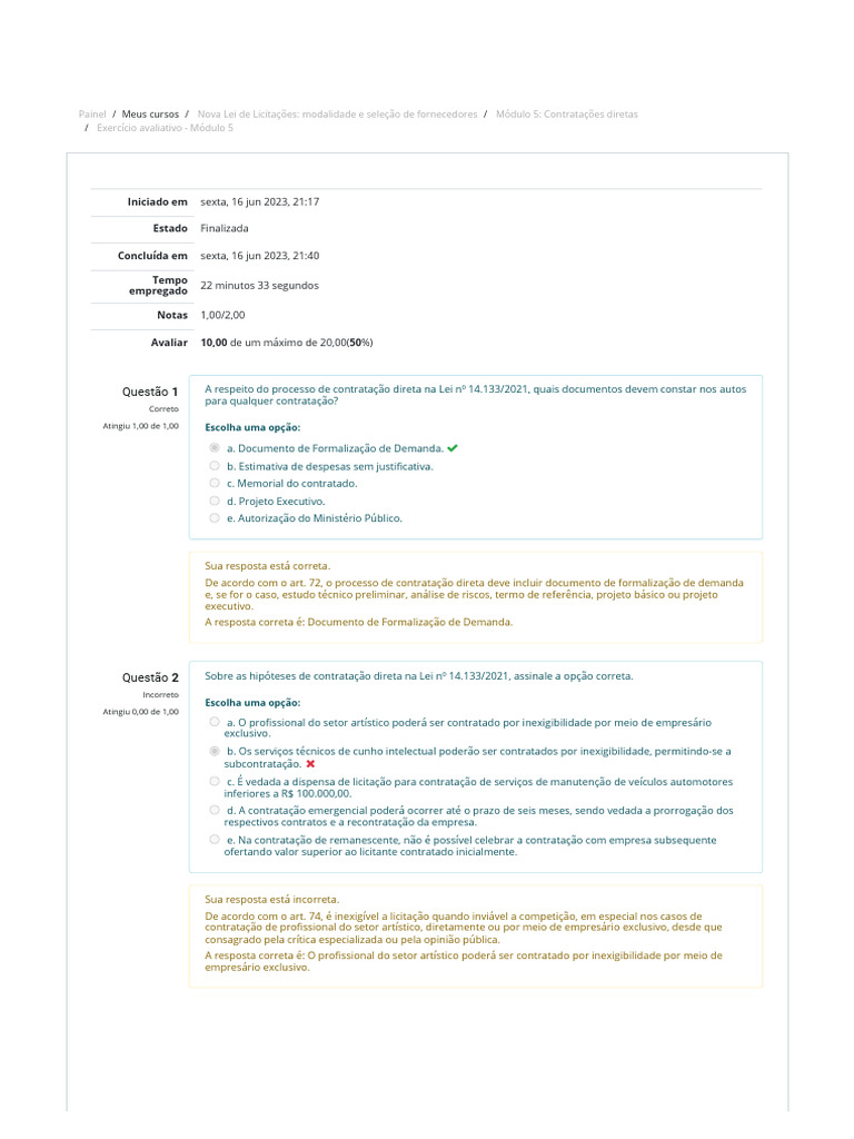 Exercício Avaliativo - Módulo 5 - Revisão Da Tentativa | PDF