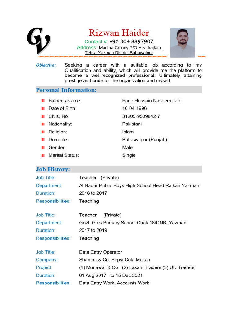 Rizwan Haider CV MC | PDF