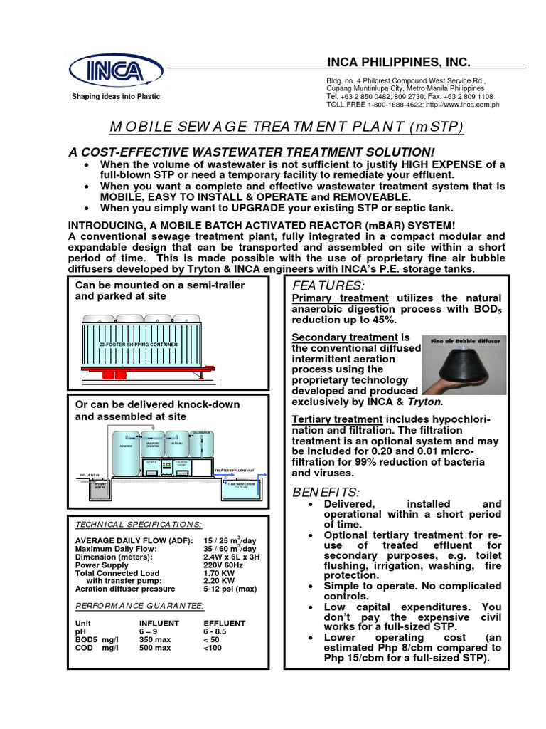 Inca Brochure - Modular STP | PDF | Sewage Treatment | Environmental ...