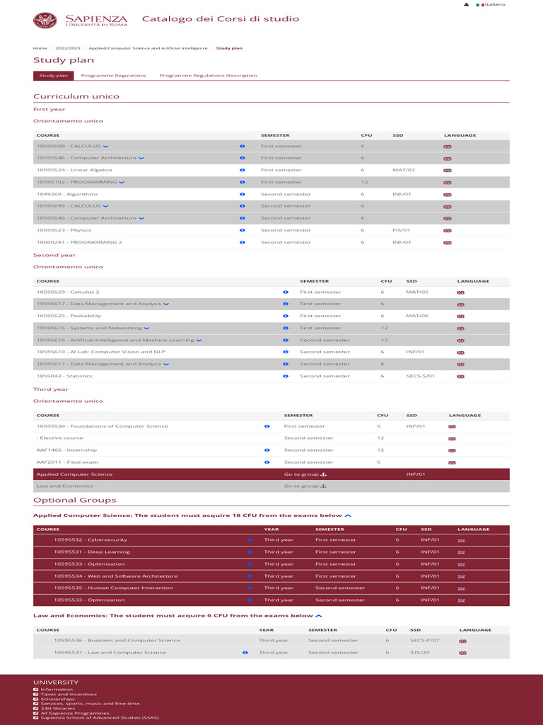 Study Plan - Catalogo Dei Corsi Di Studio | PDF | Computer Programming | Cognition