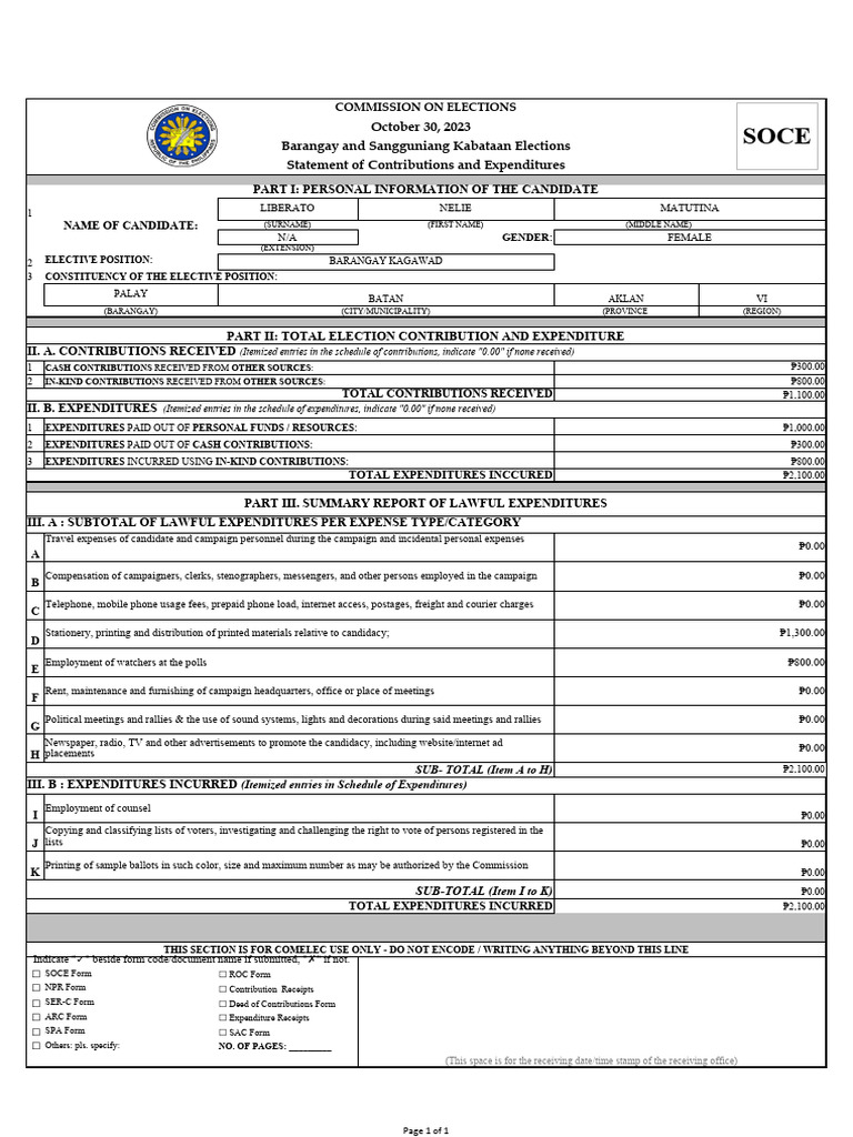 Soce2023bskeforms Form1 | PDF | Expense | Elections