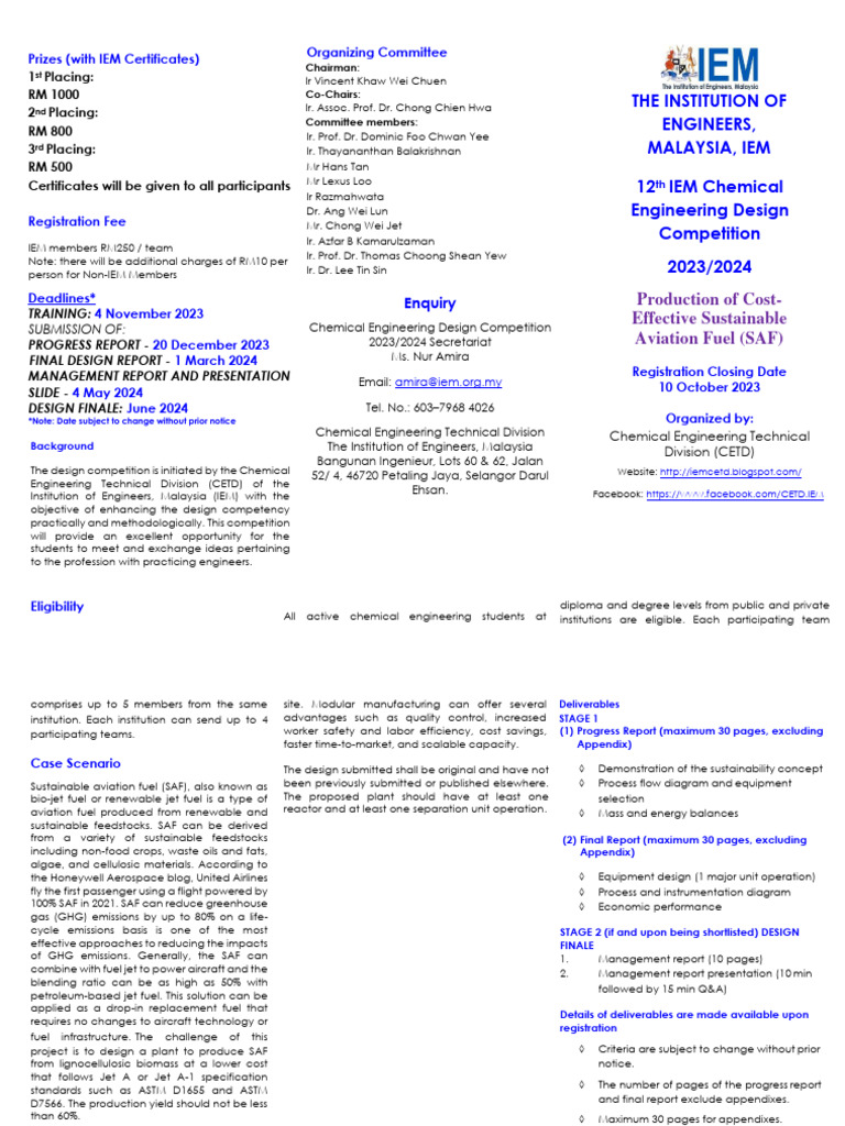 Flyer_12nd IEM Design Competition | PDF | Fuels | Chemistry