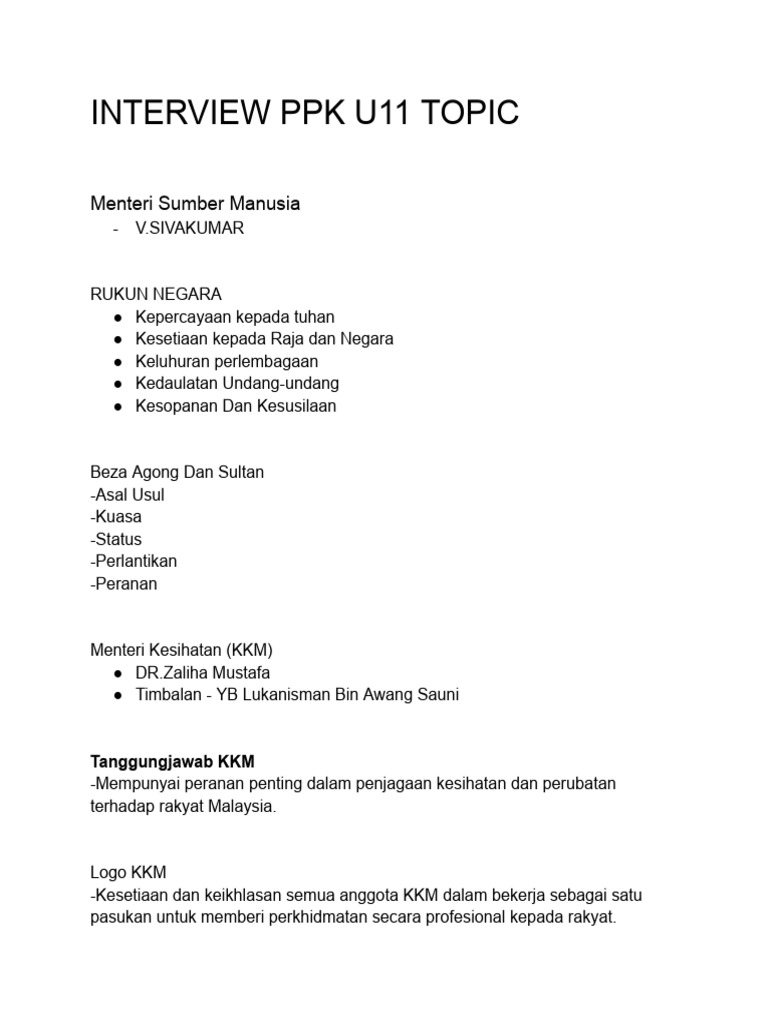 Interview PPK U11 Topic | PDF | Kesehatan Holistik
