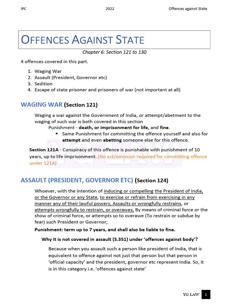 Offences Against State | PDF | Assault | Crimes