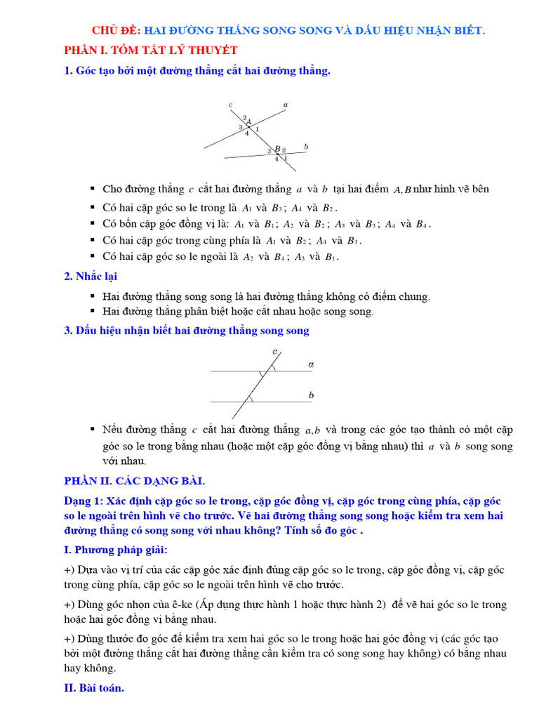 Chuyen de Hai Duong Thang Song Song Va Dau Hieu Nhan Biet Toan 7 | PDF