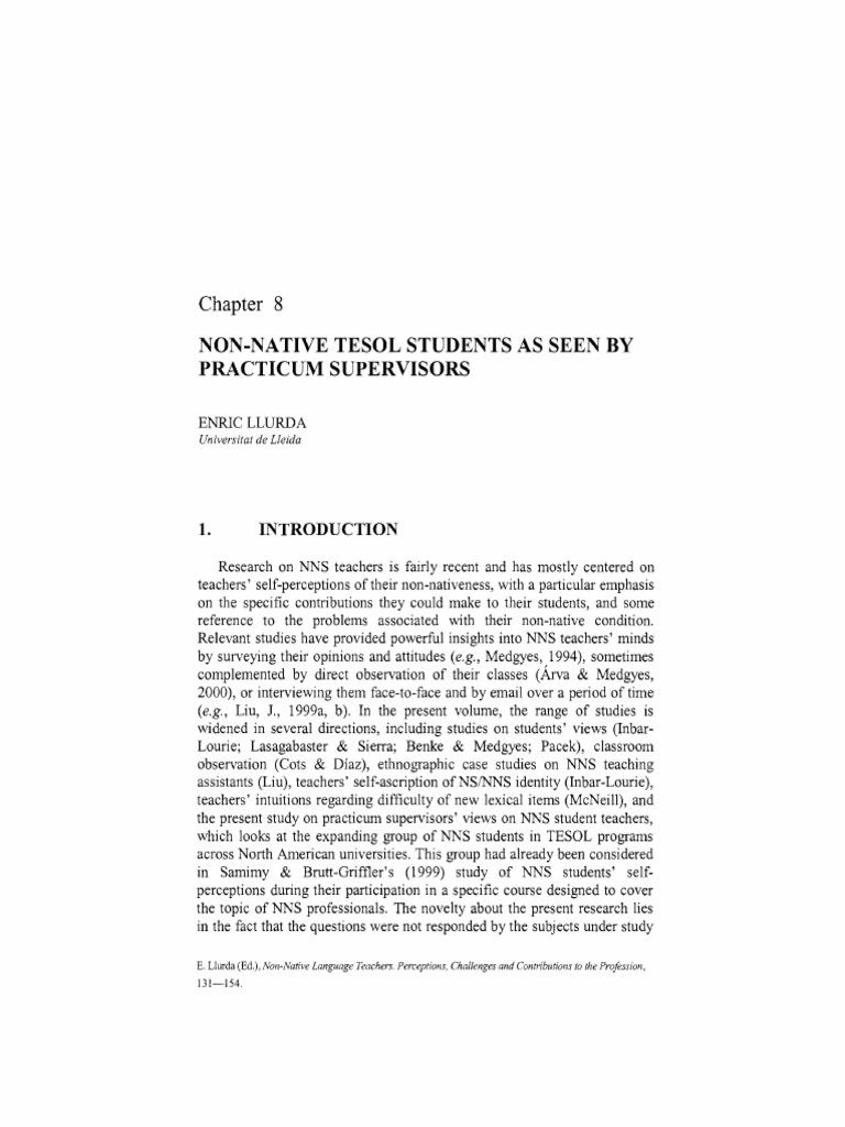 Llurda, E. (2005) - Non-Native TESOL Students As Seen by Practicum ... Llurda, E. (2005) - Non-Native TESOL Students As Seen by Practicum ...