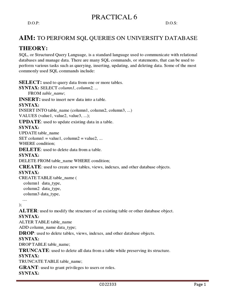 DBMS Practical 6 | PDF | Databases | Sql
