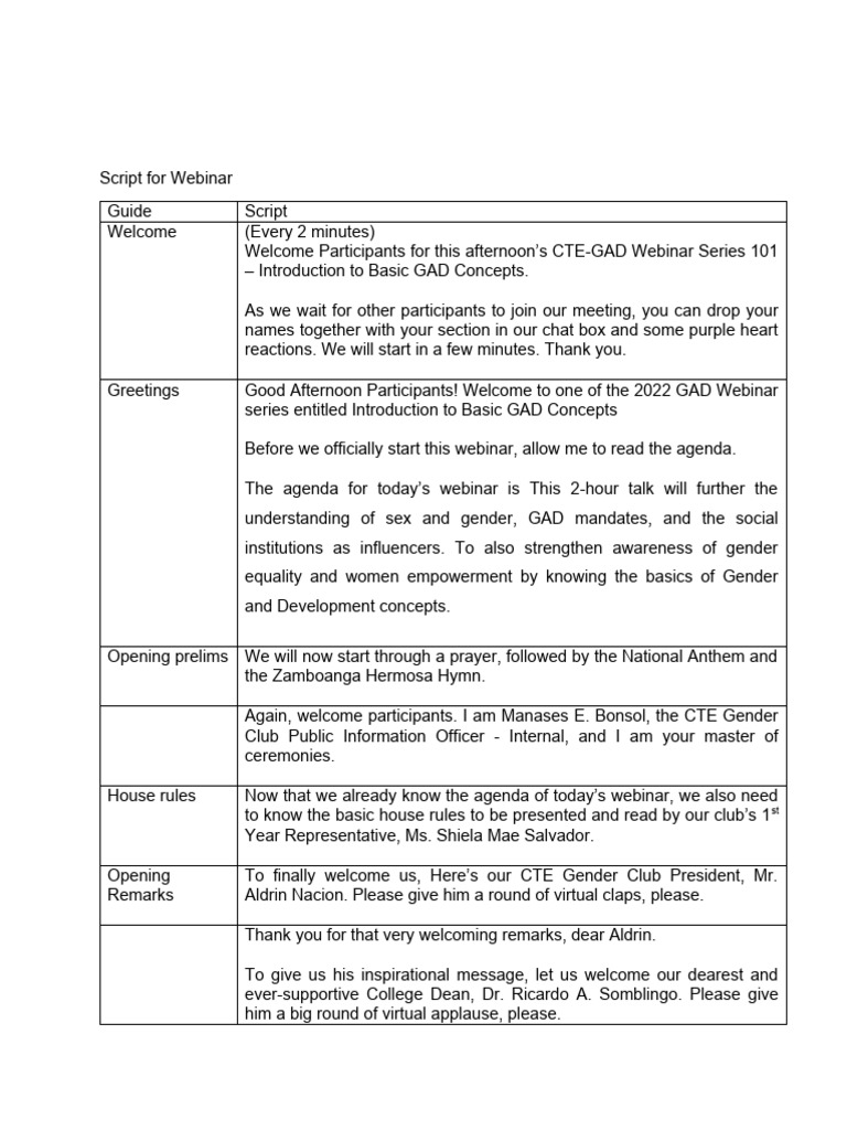 Script For Webinar | PDF