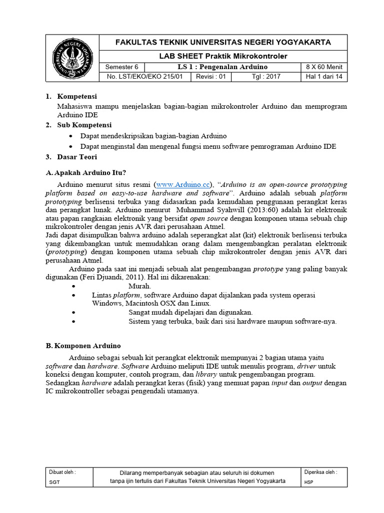 Labsheet 01 Pengenalan Arduino | PDF