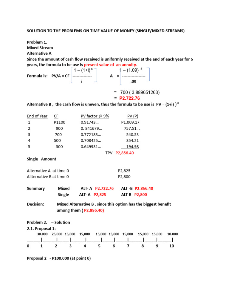 Time Value of Money Problems Single and Mixed Streams | PDF | Time Value Of Money | Applied ...