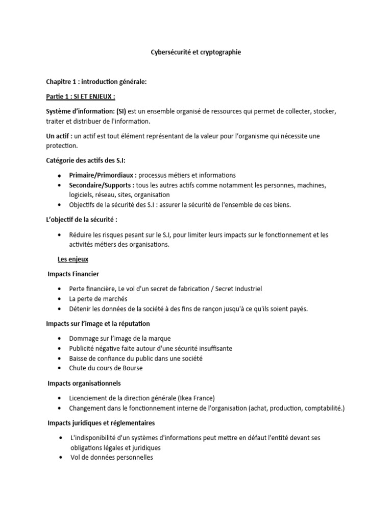 Chapitre 1 Resumé | PDF | Sécurité | Sécurité des systèmes d'information