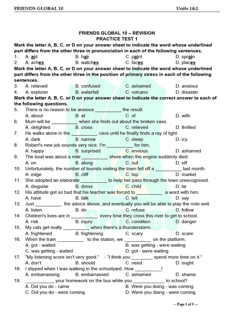 Friends Global 10 Practice Test 1 | PDF | Happiness | Experience