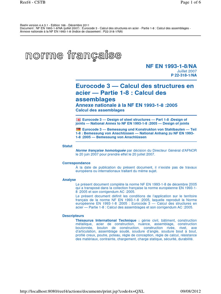 NF en 1993-1-8 - Na | PDF | Ingénierie mécanique | Ingénierie des structures