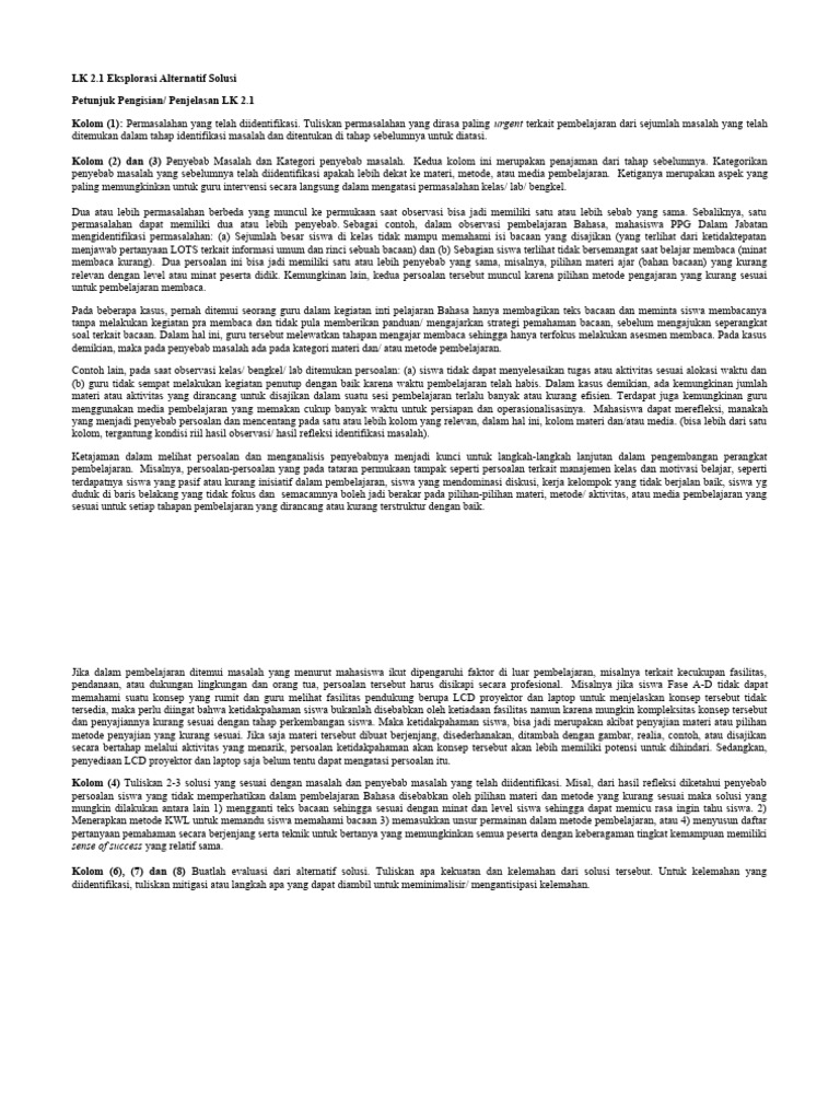 LK 2.1 Eksplorasi Alternatif Solusi Rusman Junaidi Siklus 2 | PDF