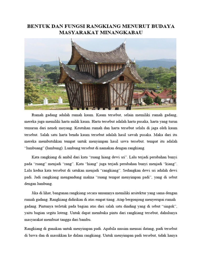 Bentuk Dan Fungsi Rangkiang Menurut Budaya Masyarakat Minangkabau | PDF