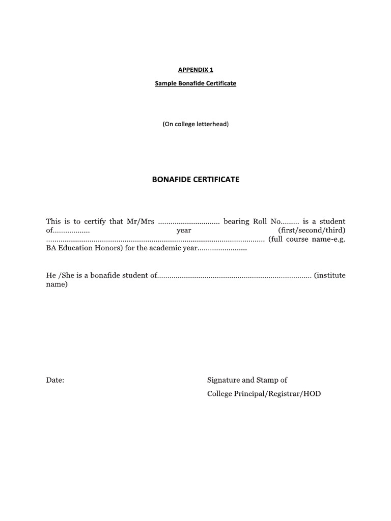 Sample Bohafide Certificate | PDF