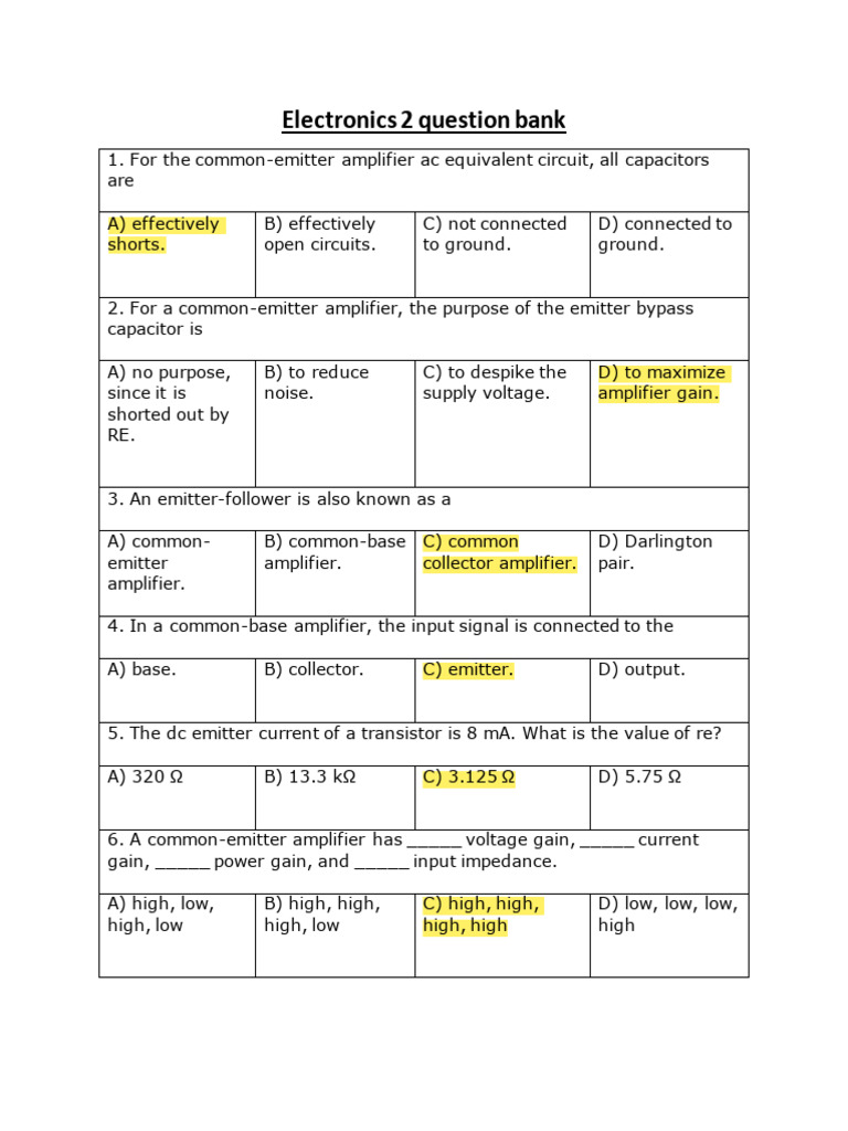 Electronics 2 Question Bank Uns | PDF | Amplifier | Electricity