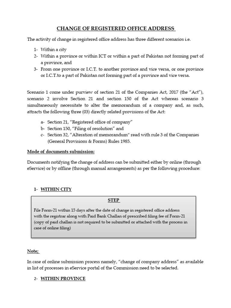 SECP Change in Registered Office Address 06 March | PDF | Government | Justice
