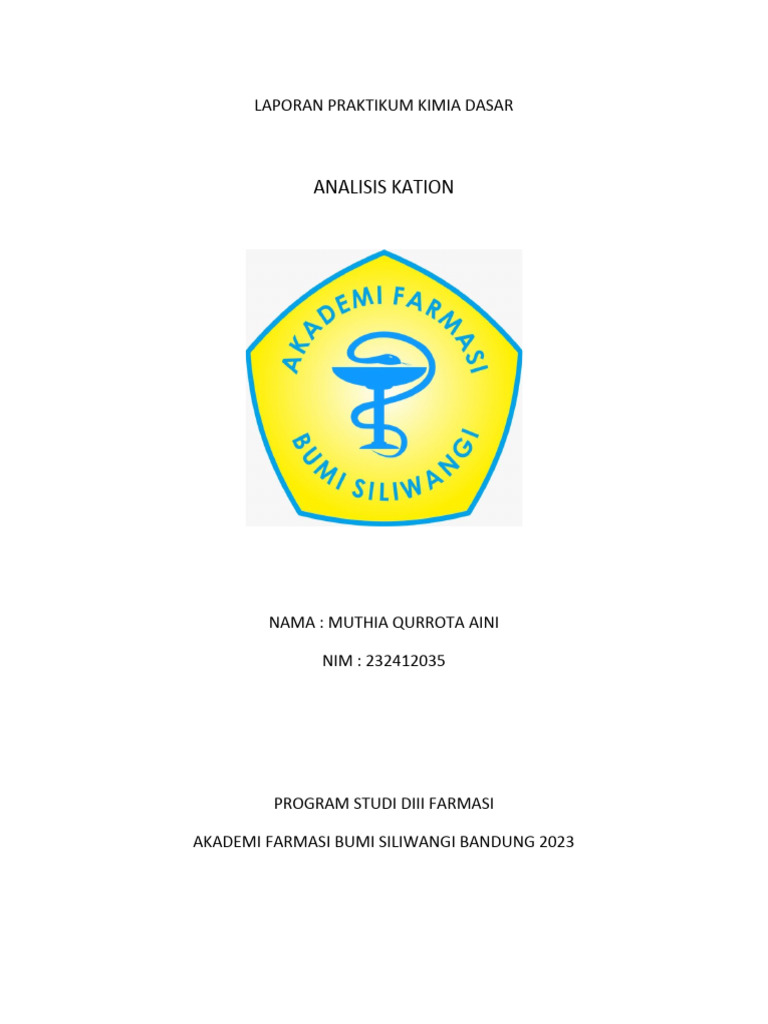 Laporan Praktikum Kimia Dasar Kation | PDF Laporan Praktikum Kimia Dasar Kation | PDF