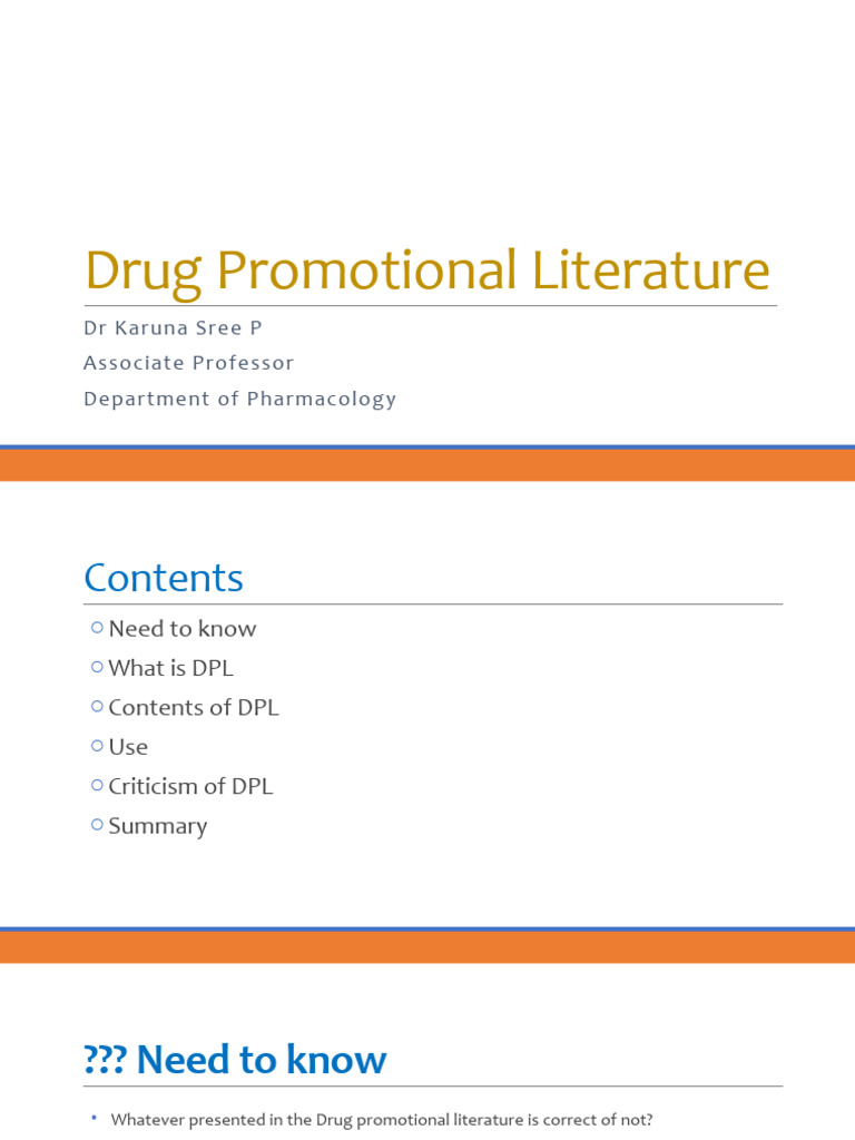 Drug Promotional Literature | PDF | Chemistry | Dose (Biochemistry)