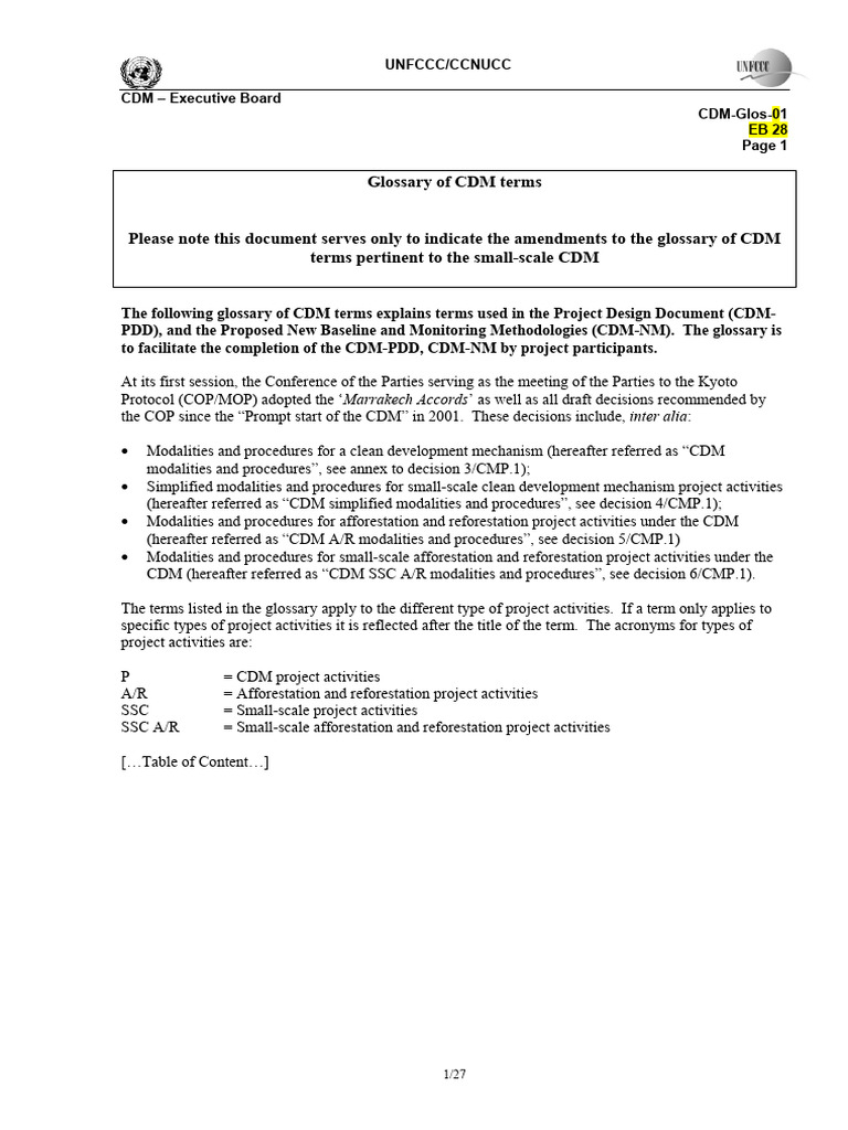 Glossary of CDM Terms | PDF | Clean Development Mechanism | Kyoto Protocol