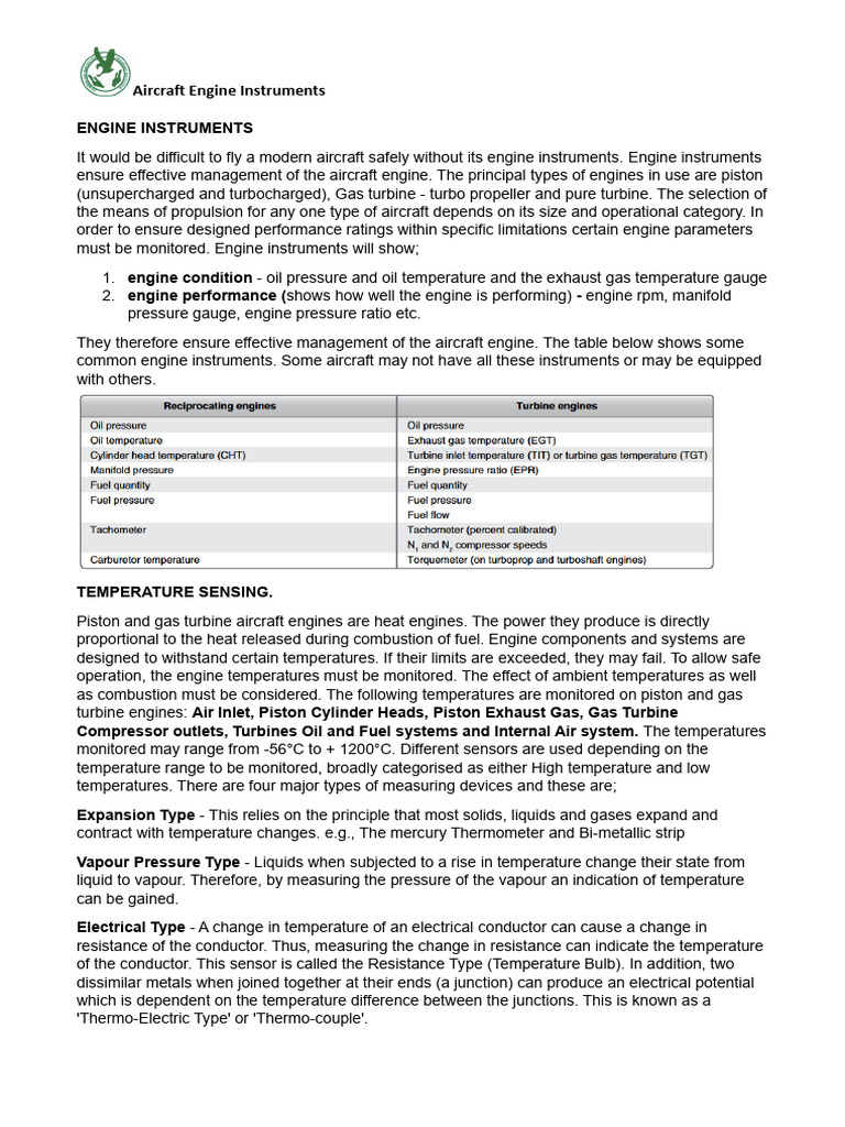 Aircraft Engine Instruments | PDF | Capacitor | Internal Combustion Engine