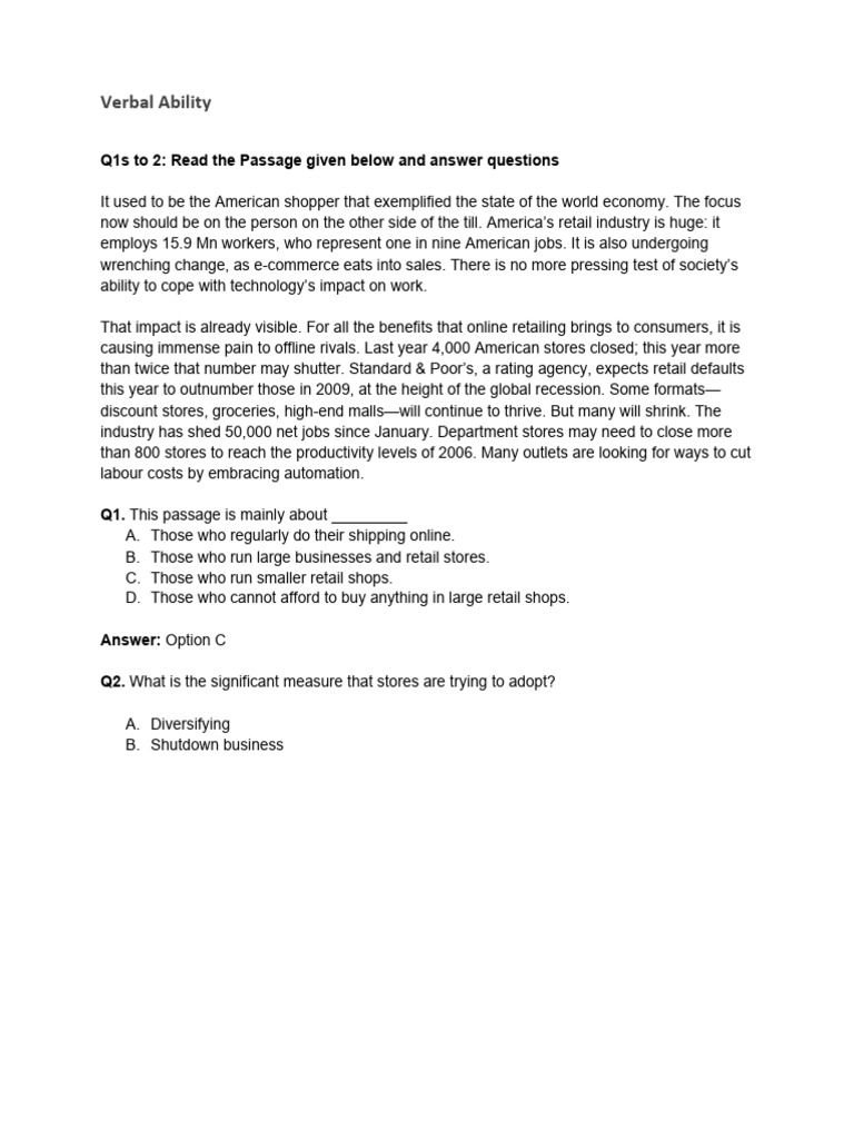 Verbal Ability | PDF | Retail | Online Shopping