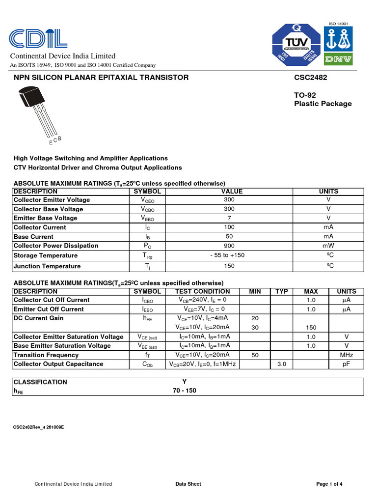 CSC 2482 | PDF | Bipolar Junction Transistor | Electronic Engineering