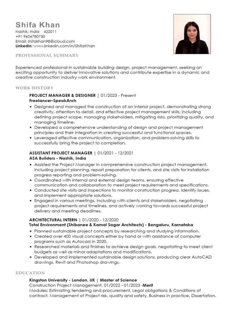Shifa Khan Resume India | PDF | Project Management | Business