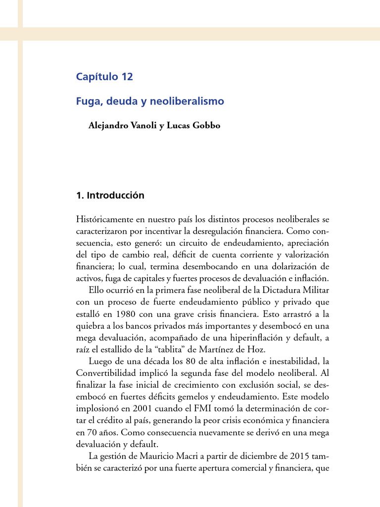 Vanoli - Fuga, Deuda y Neoliberalismo | PDF | Deuda | Inflación
