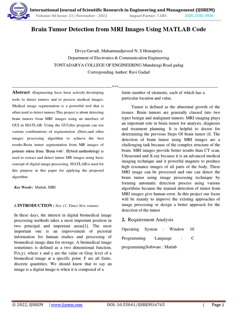 Brain Tumor Detection From MRI Images Using MATLAB Code | PDF | Medical Imaging | Brain Tumor