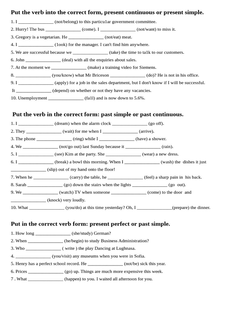 TENSES Mixed Exercises | PDF