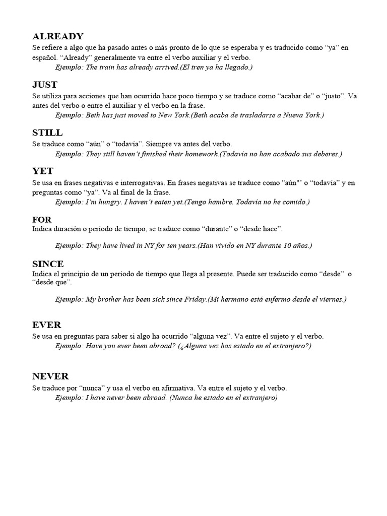 Uso de "already", "just", "still" y "yet" | PDF
