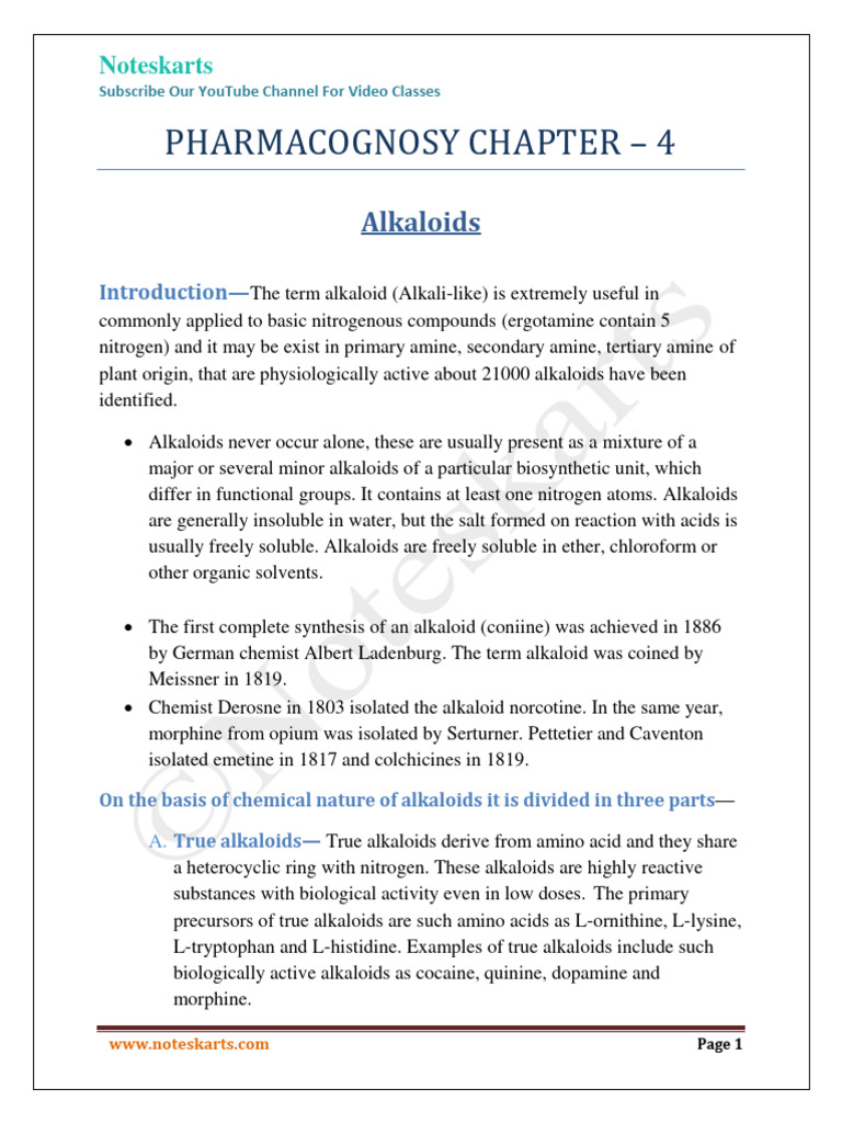 Chapter 4 Pharmacognosy Complete Notes by Noteskarts Acc To ER20 | PDF ...